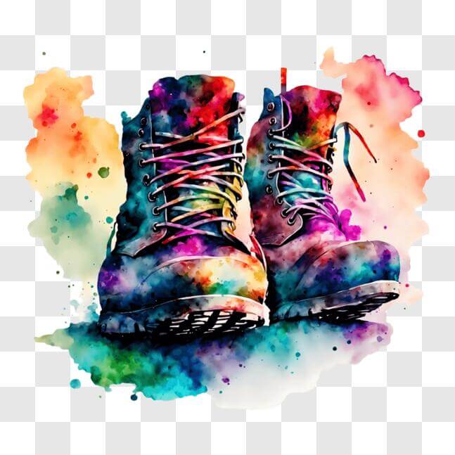Download Colorful Hiking Boots on Watercolor Splatters PNGs Online ...