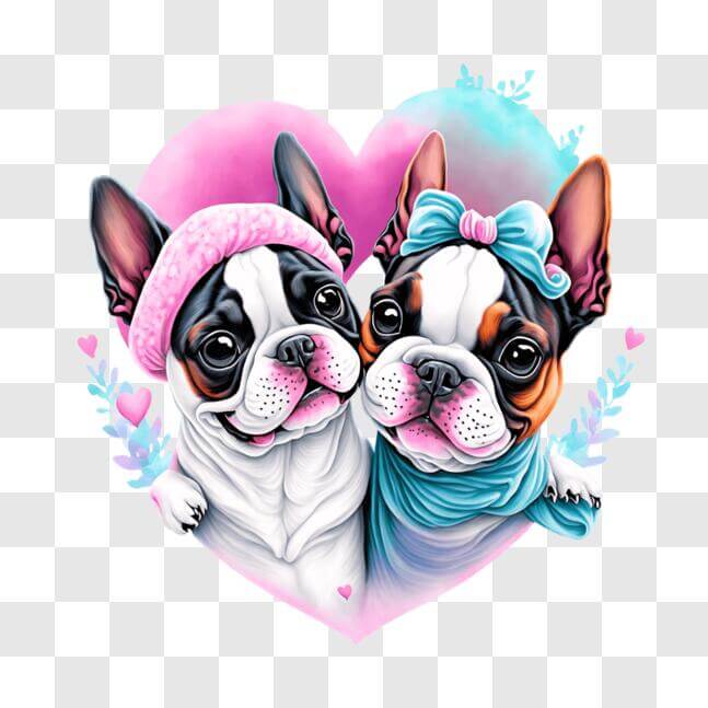 Download Two Boston Terrier Dogs in Heart-Shaped Frame PNGs Online ...