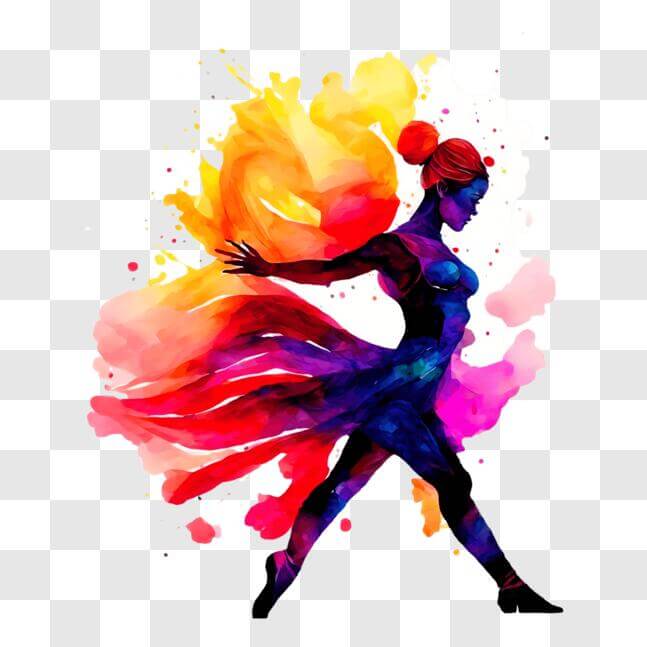 Download Illustration of a woman dancing with colorful paint splatters ...