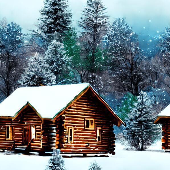 Download Snowy Log Cabins in a Forest Patterns Online - Creative Fabrica