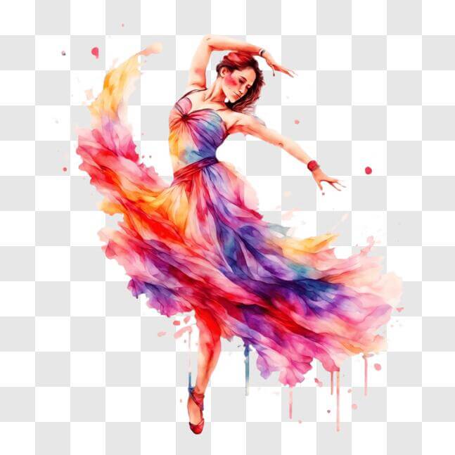 Download Abstract Painting of Woman Dancing with Colorful Splashes PNGs ...