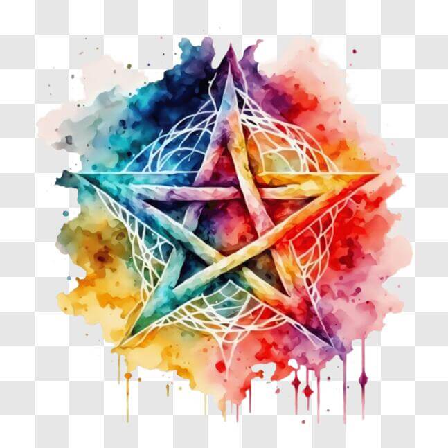 Download Colorful Pentagram Symbol Painting with Watercolor Splashes ...