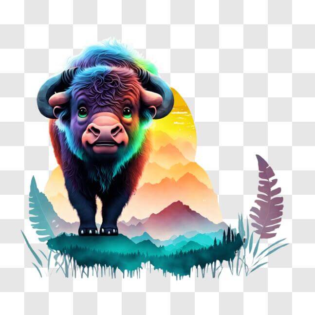 Download Colorful Buffalo in the Mountains PNGs Online - Creative Fabrica