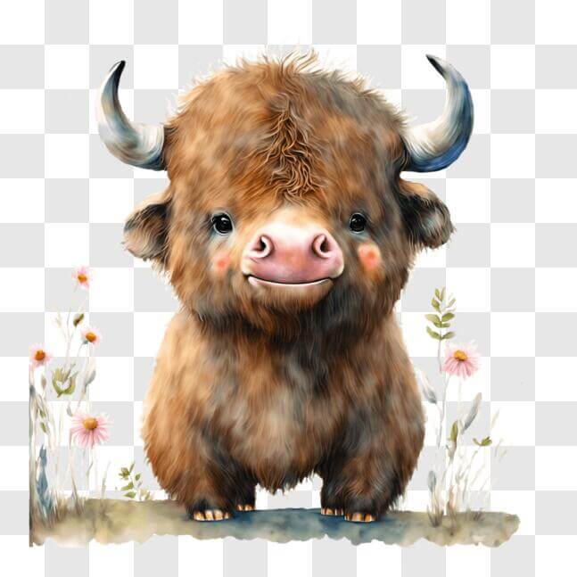 Download Playful Bison in a Field of Flowers PNGs Online - Creative Fabrica