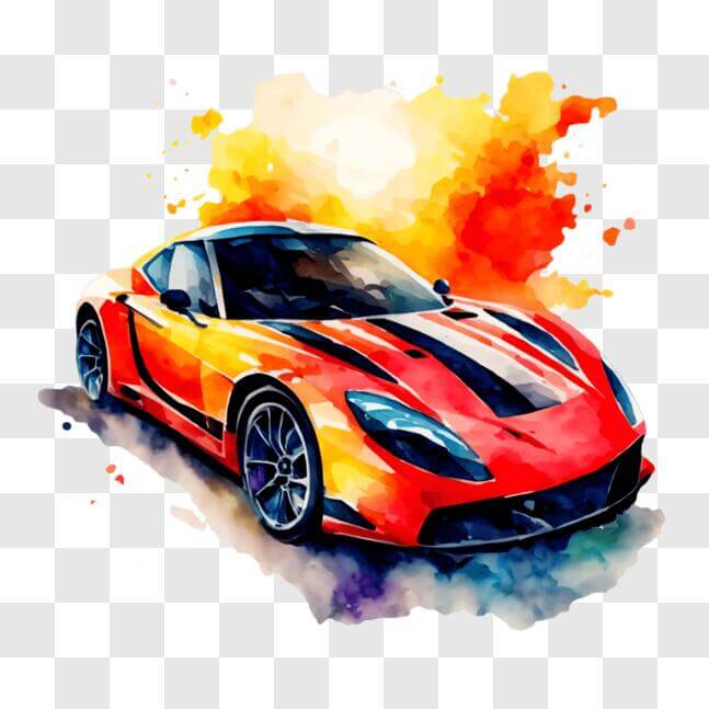 Download Colorful Watercolor Sports Car Drawing PNGs Online - Creative ...