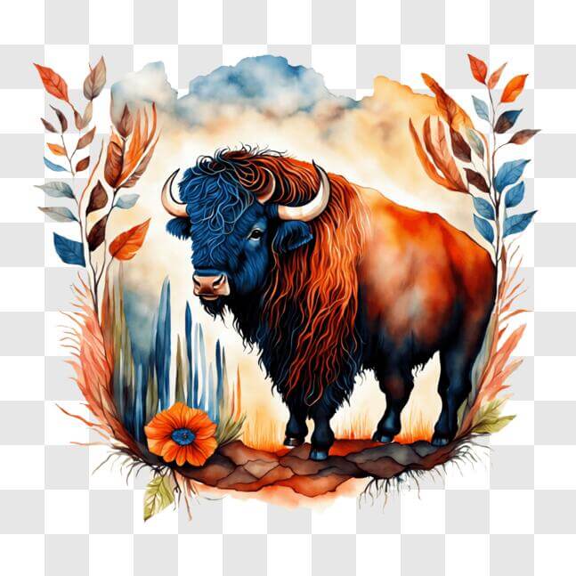 Download Colorful painting of an Indian bison with flowers and leaves ...