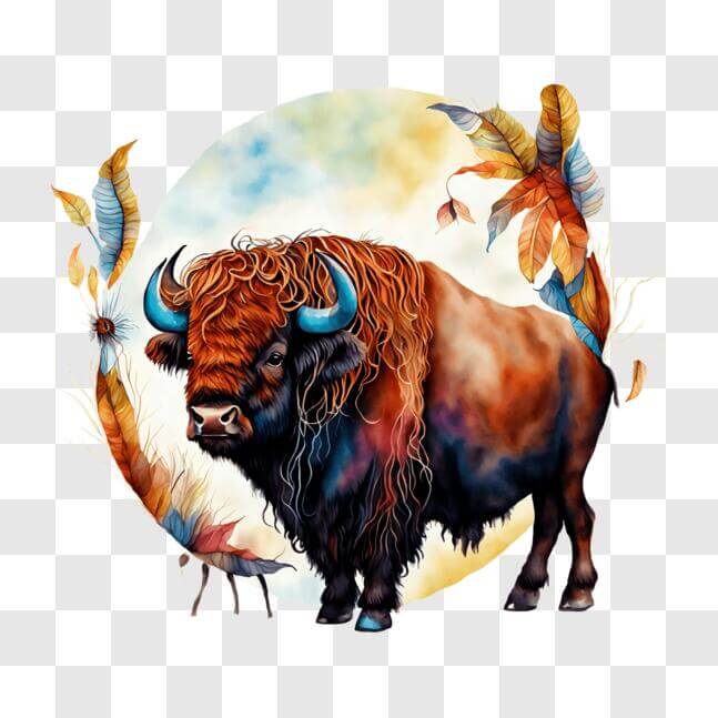 Download Bison in front of Full Moon with Native American-inspired art ...