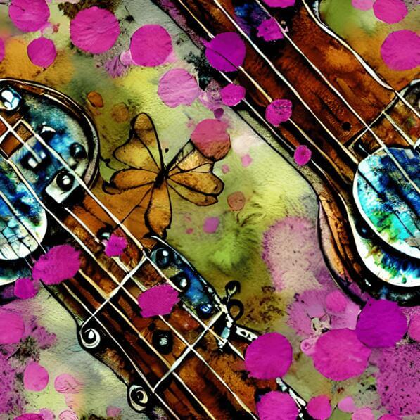 Download Colorful painting of two guitars with pink flowers and ...