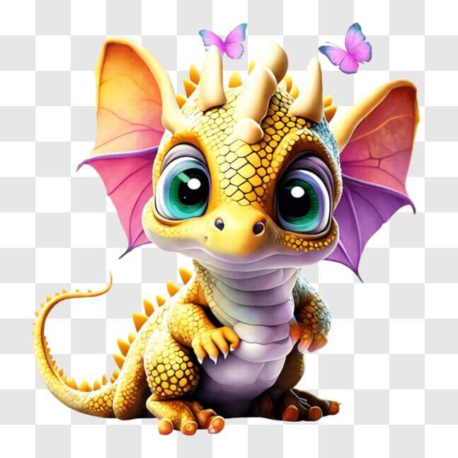Download Animated Cartoon Yellow Dragon with Butterflies PNGs Online ...