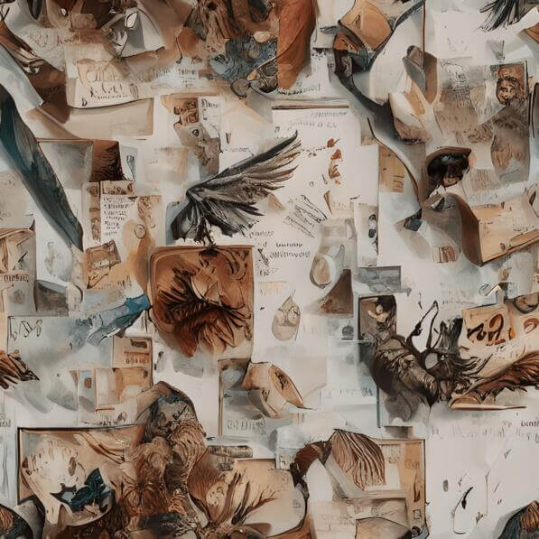 Download Collage of Birds, Papers, and Postcards Patterns Online ...