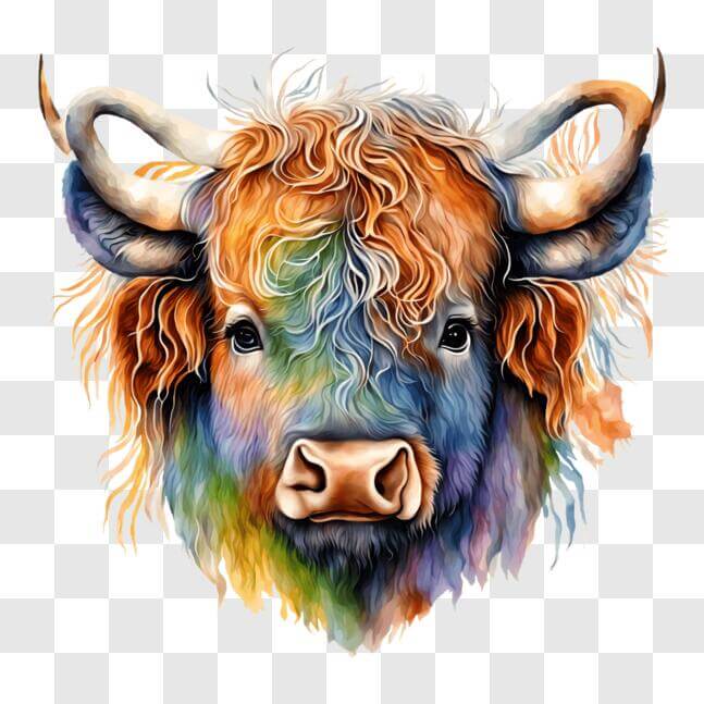 Download Colorful Highland Cow Head PNGs Online - Creative Fabrica