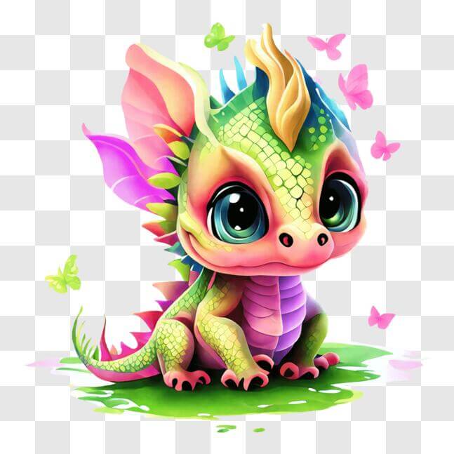 Download Small Colorful Dragon with Butterflies PNGs Online - Creative ...