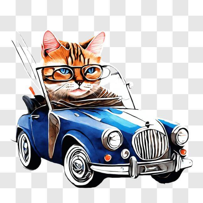 Download Cat Wearing Glasses Driving a Blue Car PNGs Online - Creative ...