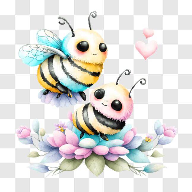 Download Two Bees on a Flower with Hearts in the Background PNGs Online ...