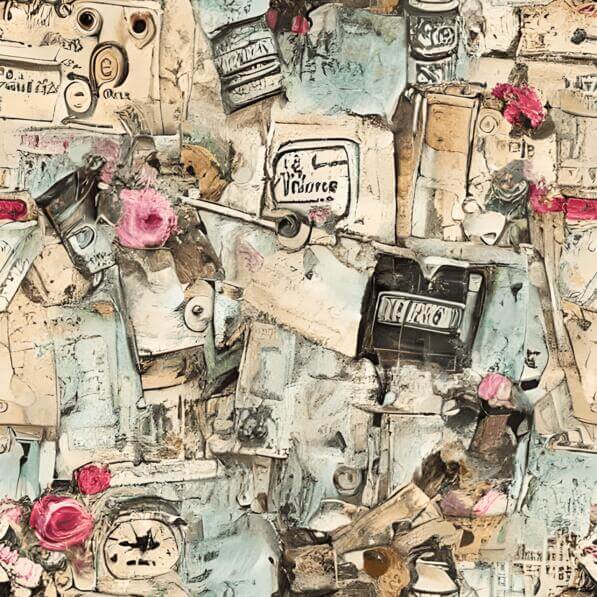 Download Collage of Old Letters and Postcards with Flowers and Clock ...