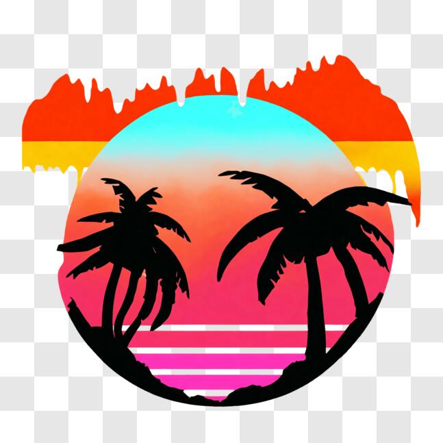 Download 80s Style Sunset with Palm Trees PNGs Online - Creative Fabrica