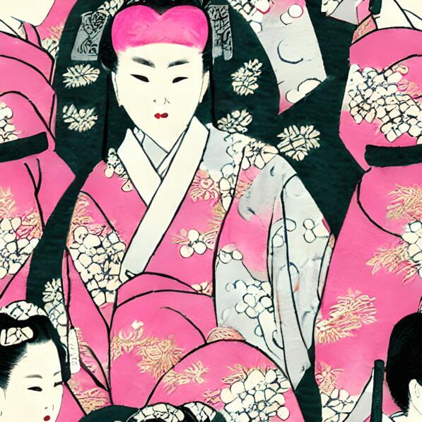 Download Group of Women in Pink Kimonos Patterns Online - Creative Fabrica