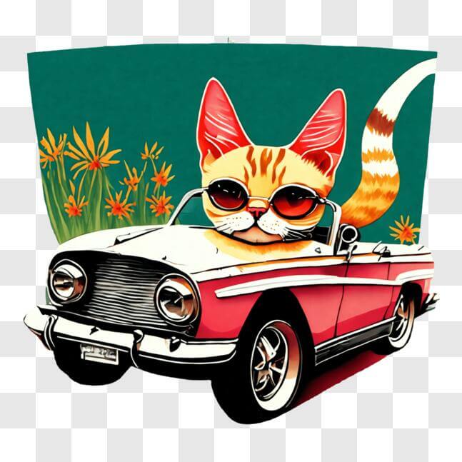 Download Cat Driving Convertible Car with Sunglasses PNGs Online ...