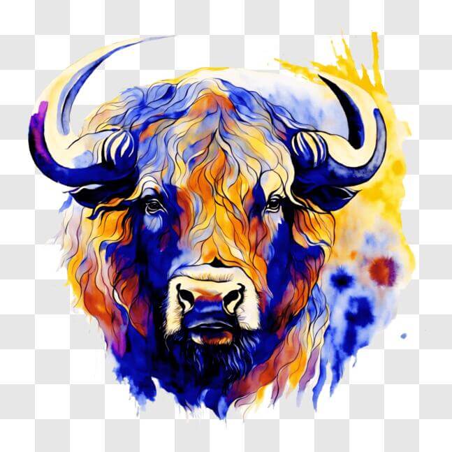 Download Abstract Painting of Buffalo Head with Colorful Horns PNGs ...