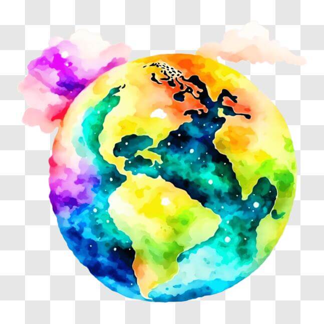 Download Colorful Watercolor Painting of Earth with Clouds PNGs Online ...