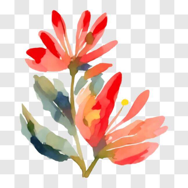 Download Watercolor Painting of Red Flowers with Green Leaves PNGs ...