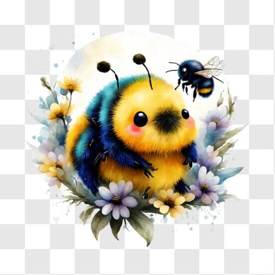Download Cute Bee in a Flower Garden PNGs Online - Creative Fabrica