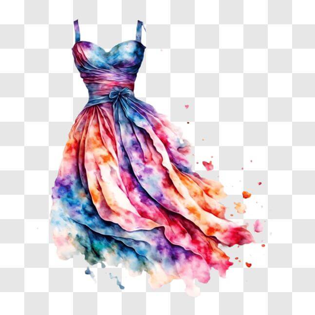 Download Fashion Illustration: Watercolor Dress with Colorful Paint ...