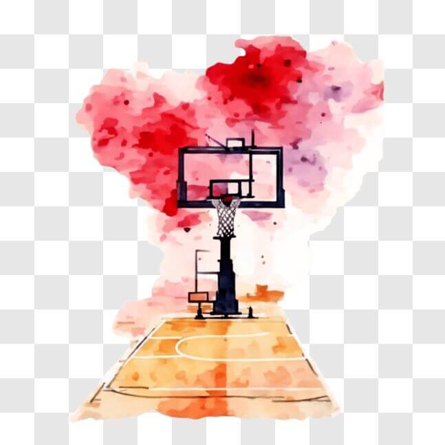 Download Red and Pink Watercolor Basketball Court with Ladders PNGs ...