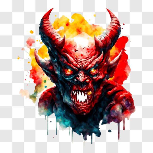 Download Fantasy and Horror Illustration with Colorful Demon Head PNGs ...