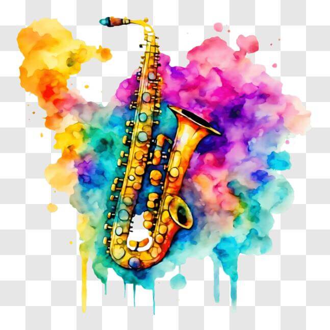 Download Colorful Saxophone on Abstract Watercolor Background PNGs ...