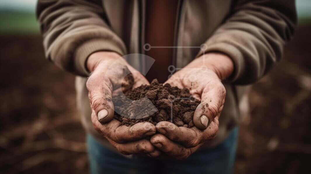 Man holding agricultural soil in his hands stock photo | Creative Fabrica