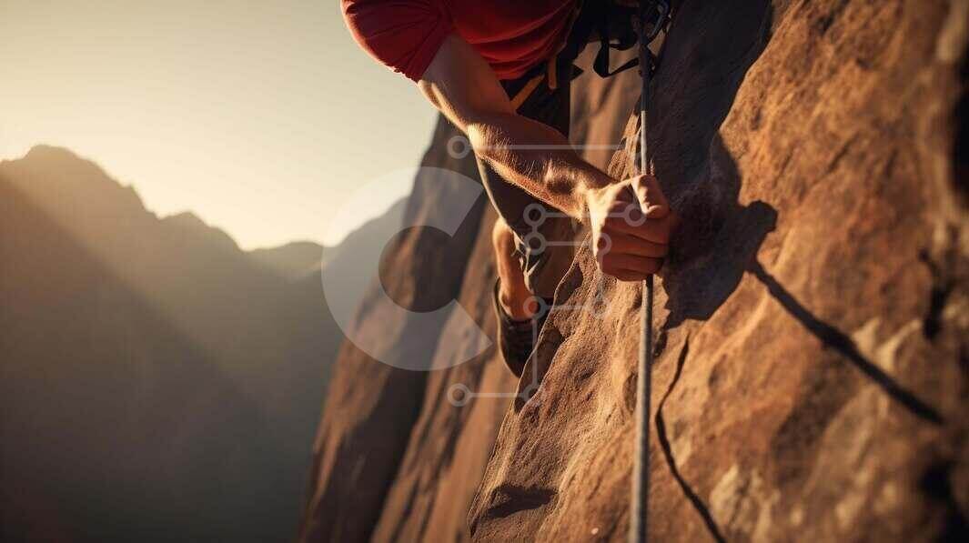 Adventurous Man Climbing Rock Formation stock photo | Creative Fabrica