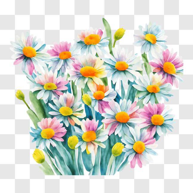 Download Colorful Watercolor Daisy Bouquet PNGs Online - Creative Fabrica
