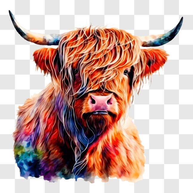 Download Colorful Highland Cow with Long Horns PNGs Online - Creative ...