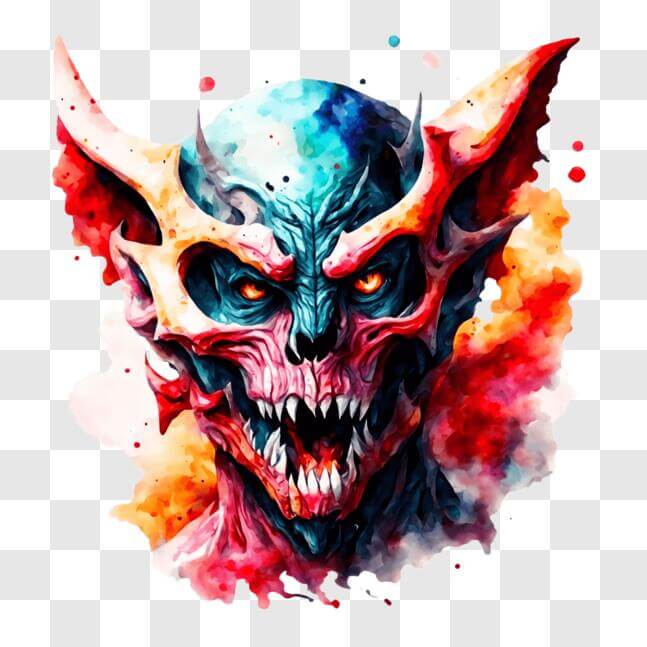 Download Colorful Demon Head Painting for Horror Genre Promotions PNGs ...