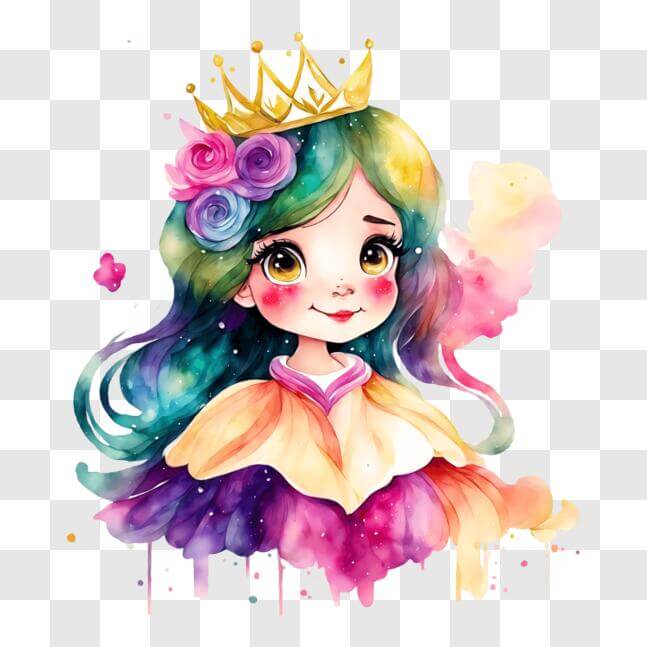 Download Illustration of a Colorful Princess with Elaborate Crown PNGs ...