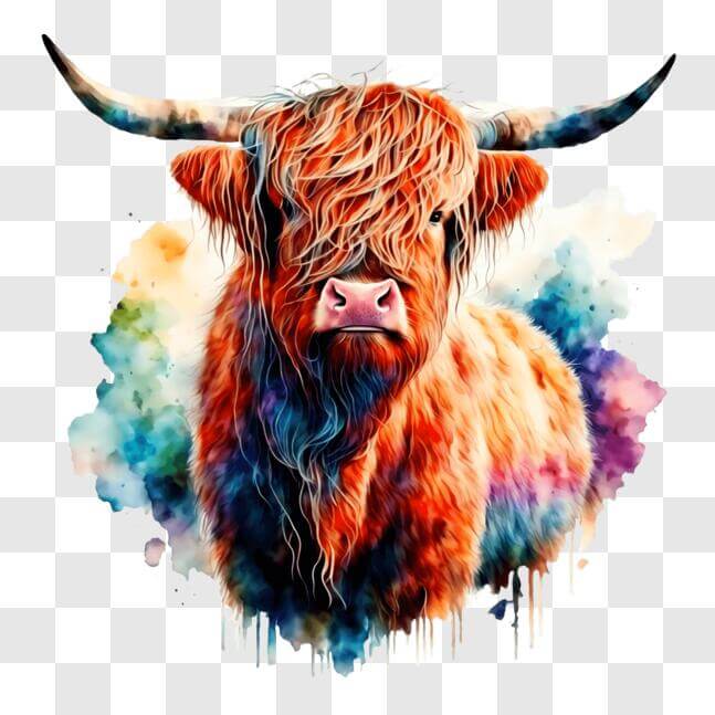 Download Colorful Highland Cow with Long Horns PNGs Online - Creative ...