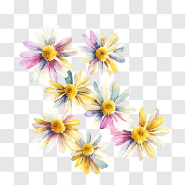 Download Colorful Daisy Flowers in Upside-Down Flower Shape PNGs Online ...