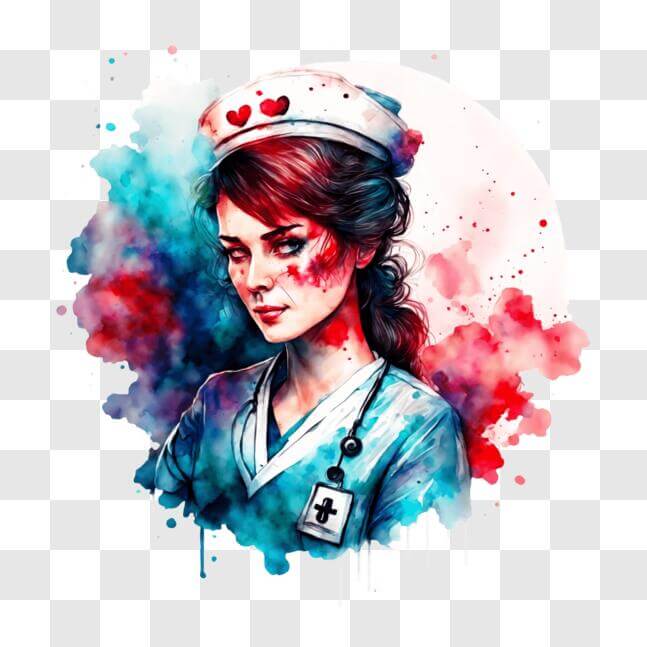 Download Illustration of a nurse with blood on her face and paint on ...
