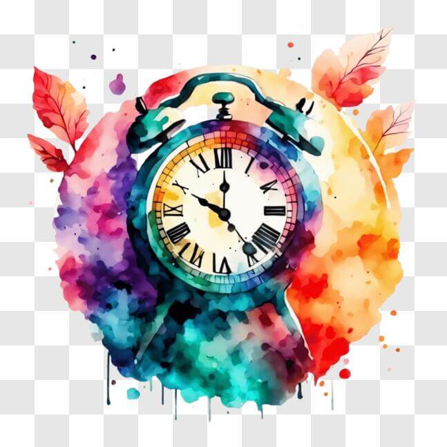 Download Colorful Watercolor Alarm Clock Art PNGs Online - Creative Fabrica