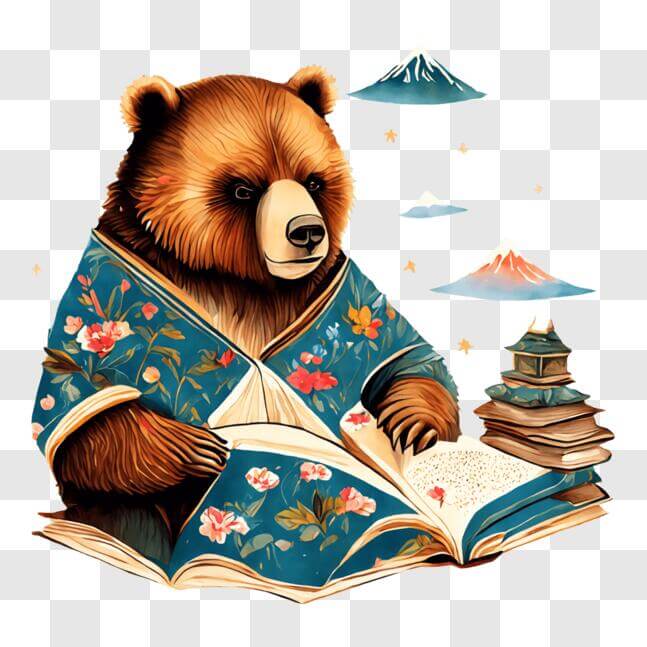Download Brown Bear in Traditional Japanese Attire with Mountains in ...