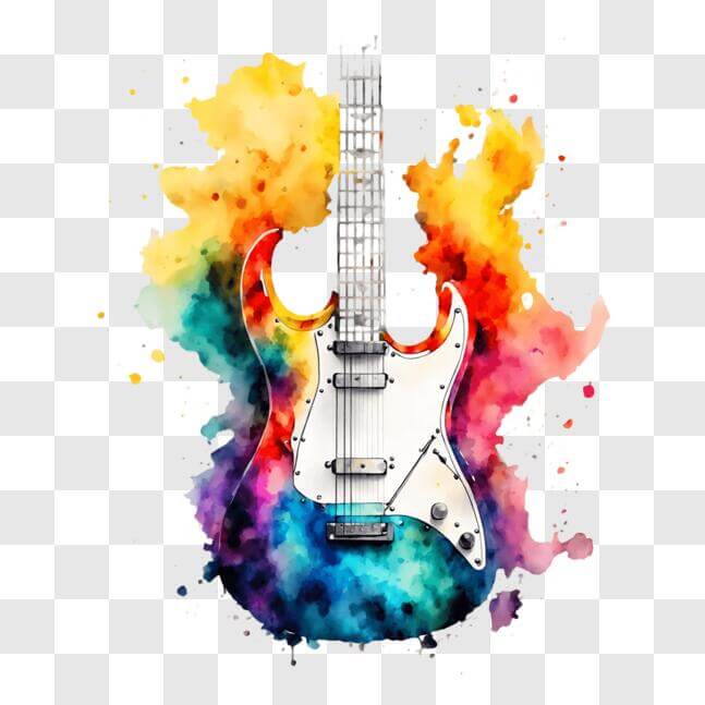 Download Colorful Electric Guitar with Watercolor Splashes PNGs Online ...