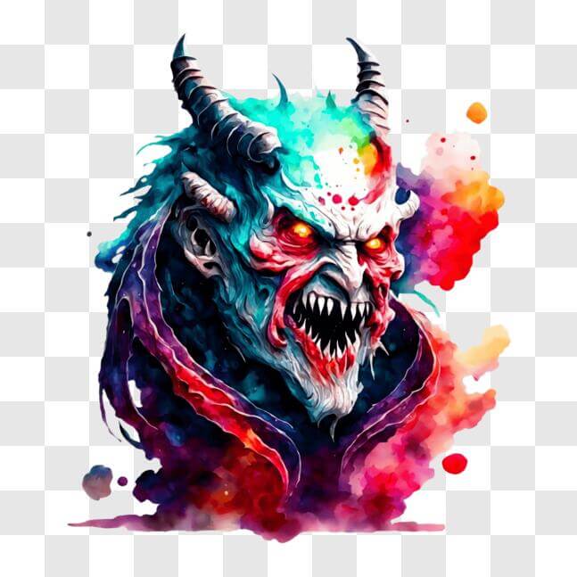 Download Colorful Demon Head Artwork for Horror Genre Promotions PNGs ...