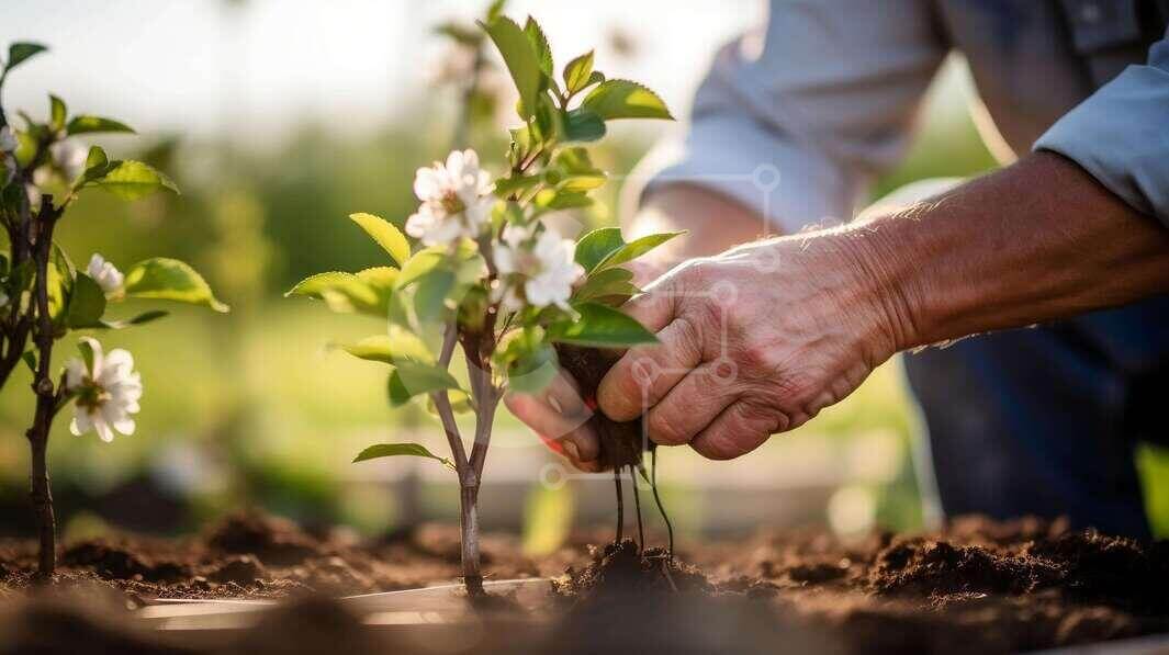 Man Cultivating or Tending to Plants stock photo | Creative Fabrica