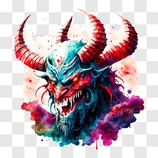 Download Colorful Demon Head Painting for Horror Genre Promotions PNGs ...