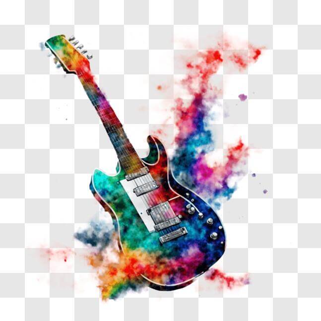 Download Colorful Electric Guitar with Watercolor Splatters PNGs Online ...
