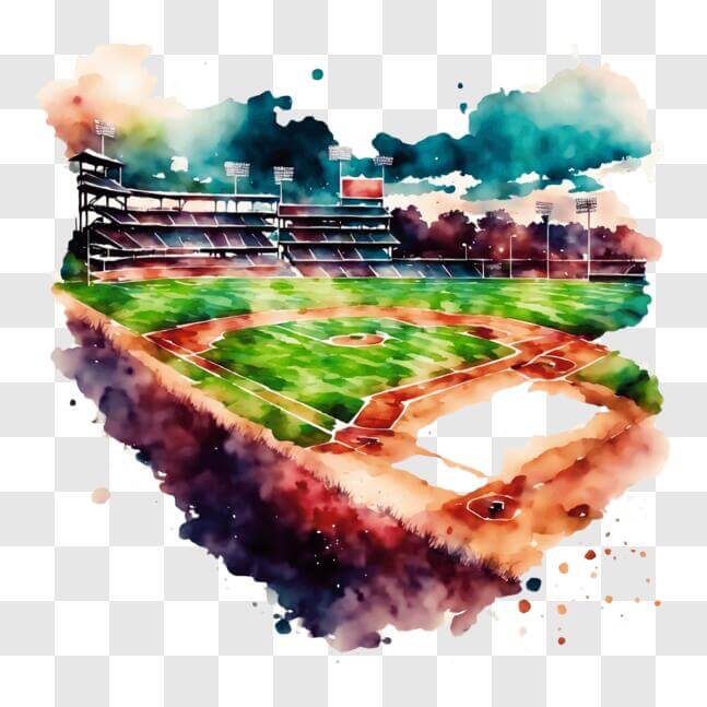 Download Colorful Watercolor Painting of an Empty Baseball Field PNGs ...