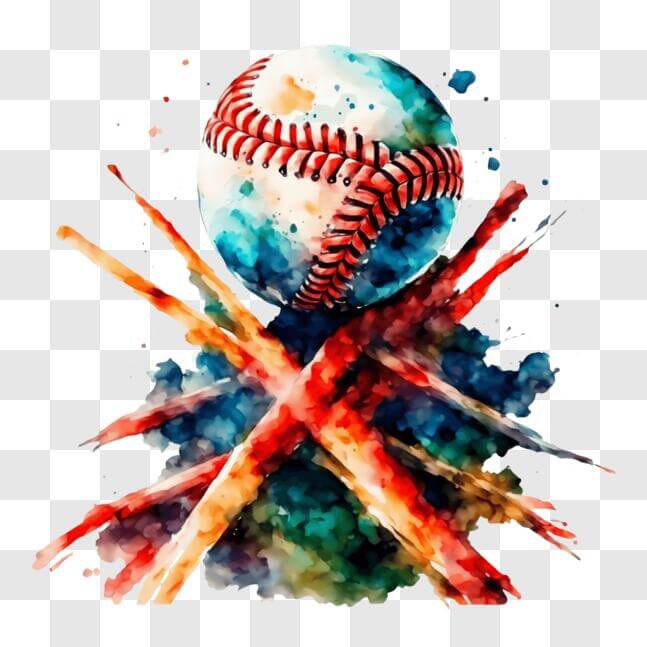 Download Watercolor painting of an orange baseball with colorful paint ...