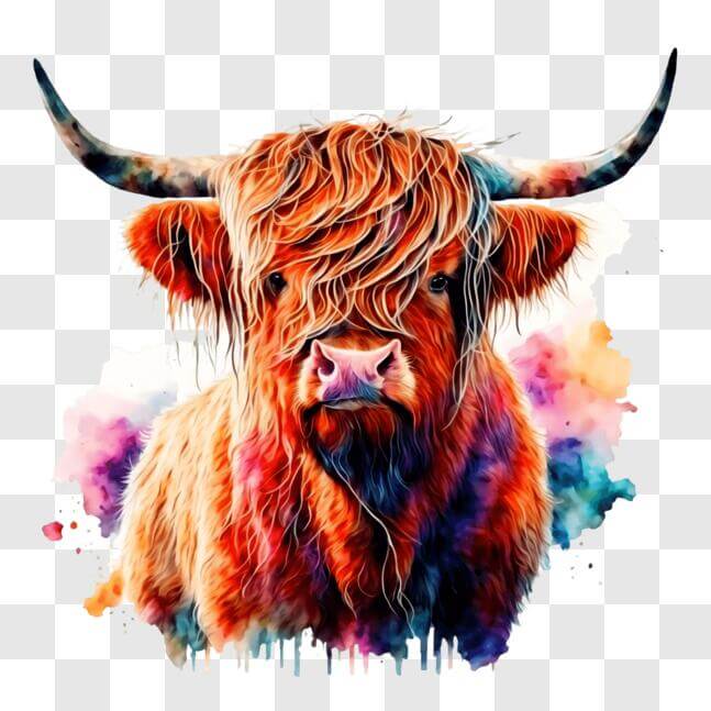 Download Colorful Painting of Highland Cow with Watercolor Splatters ...