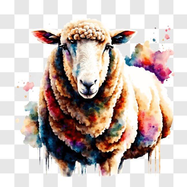 Download Colorful Sheep with Abstract Watercolor Background PNGs Online ...